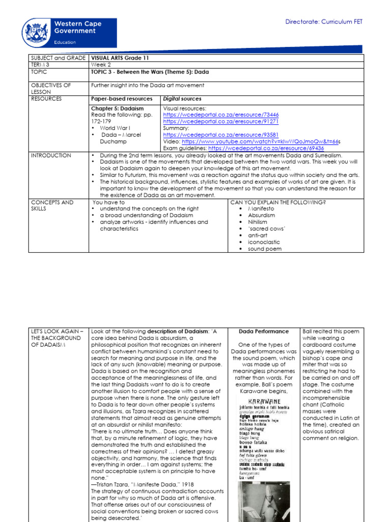 Visual Arts Grade 11 Term 3 week 2_2020 | PDF | Works Of Art | The Arts