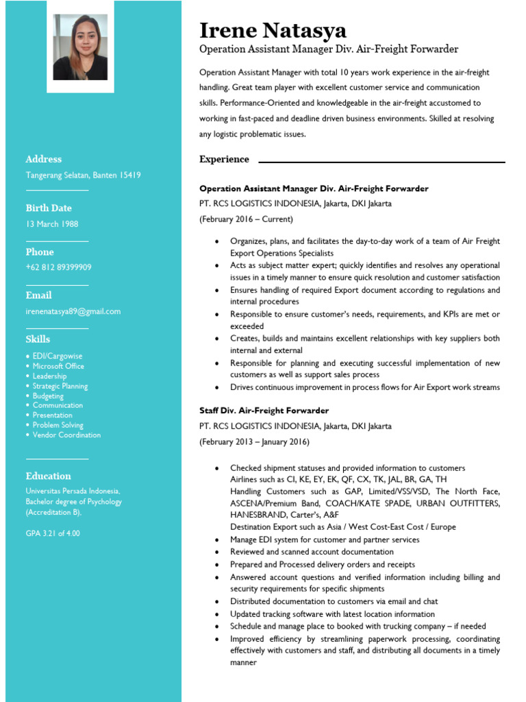 Irene Natasya cv 2023 | PDF | Logistics | Business