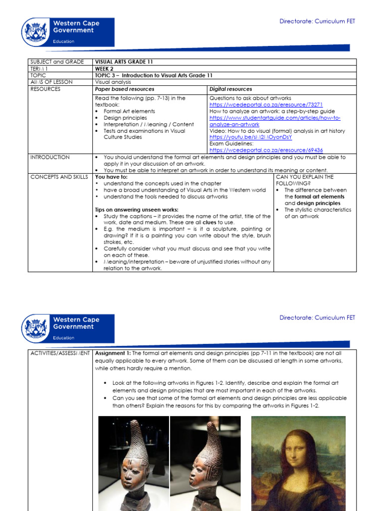 Visual Arts Grade 11: Week 2 Analysis Guide | PDF | Liberal Arts ...