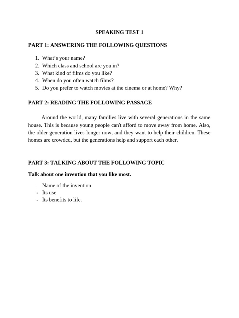 English Speaking Practice Tests | PDF