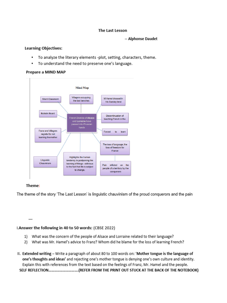 The Last Lesson - Notebook Work | PDF