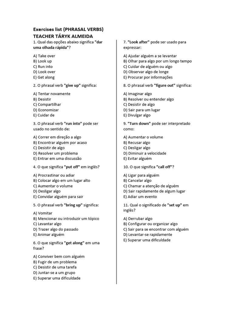 Phrasal Verbs List Review | PDF