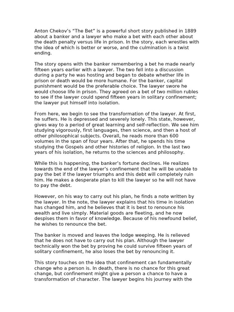 The Bet - Anton Chekov - 102135 | PDF | Experience