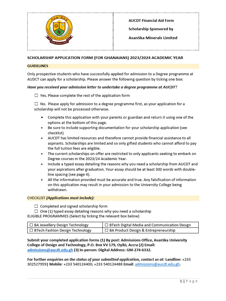 AsanSka Educational Fund Scholarship Application Form 2023 2024 Academic Year | PDF | Student ...