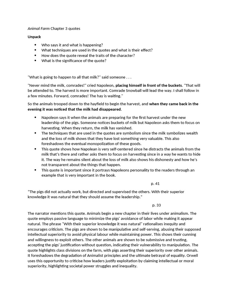 Animal Farm Chapter 3 Quotes | PDF | Social Psychology