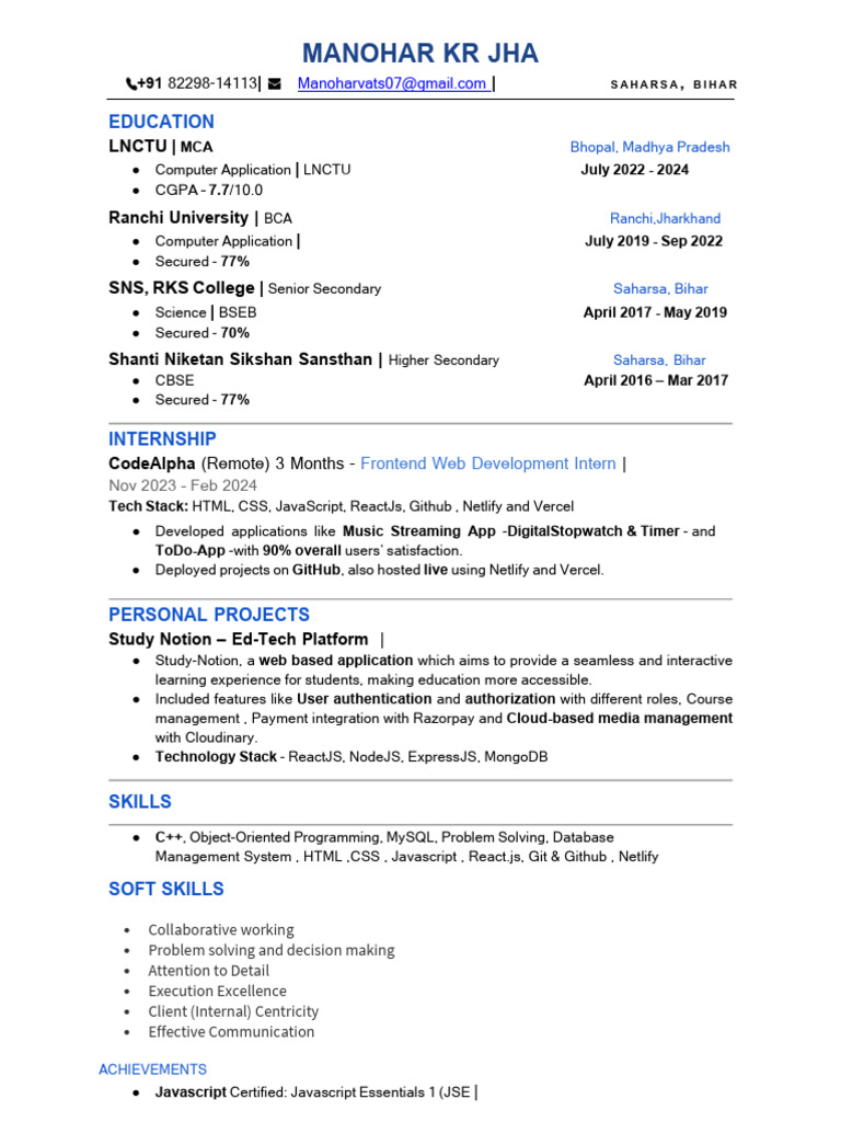 Manohar CV | PDF