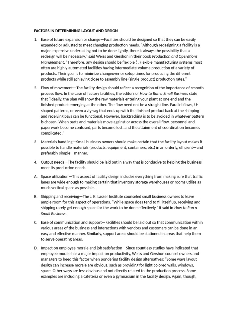 Key Factors in Facility Layout Design | PDF | Business | Economies