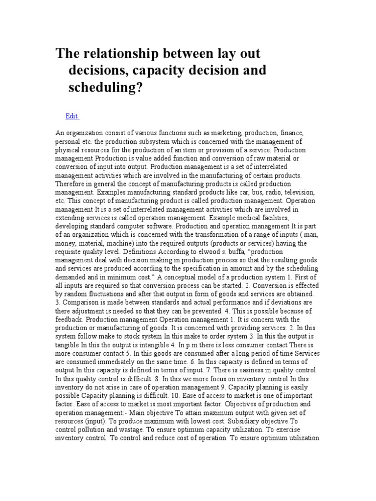 The Relationship Between Lay Out Decisions | PDF | Operations ...