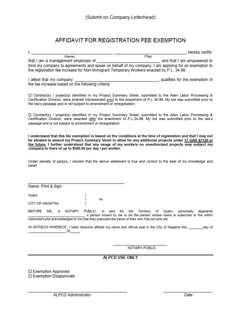 Affidavit For Fee Exmption Format | PDF | Notary Public | Affidavit