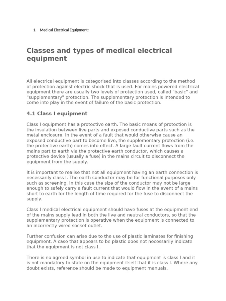 Medical Electrical Equipment Classes | PDF | Insulator (Electricity ...
