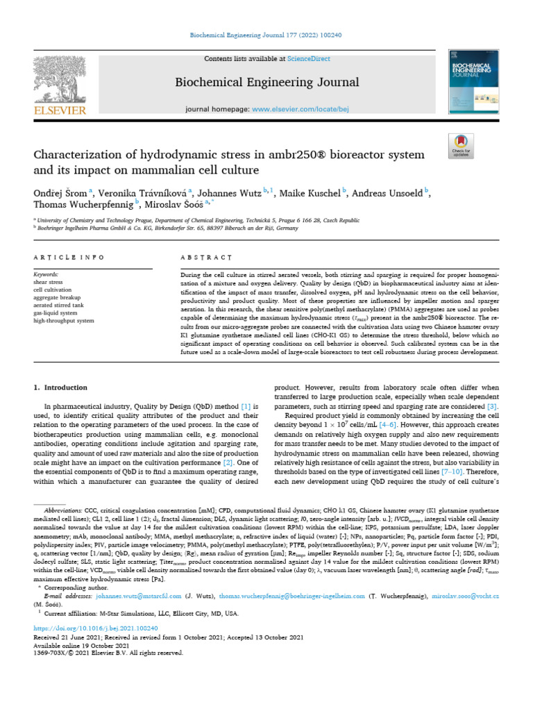 Characterization of Hydrodynamic Stress in Ambr250 Bioreactor System ...