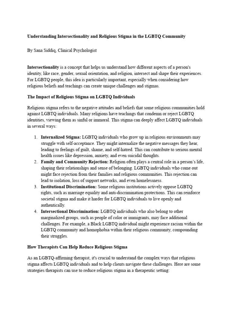 Understanding Intersectionality and Religious Stigma in the LGBTQ Community- Assignment - Sana ...