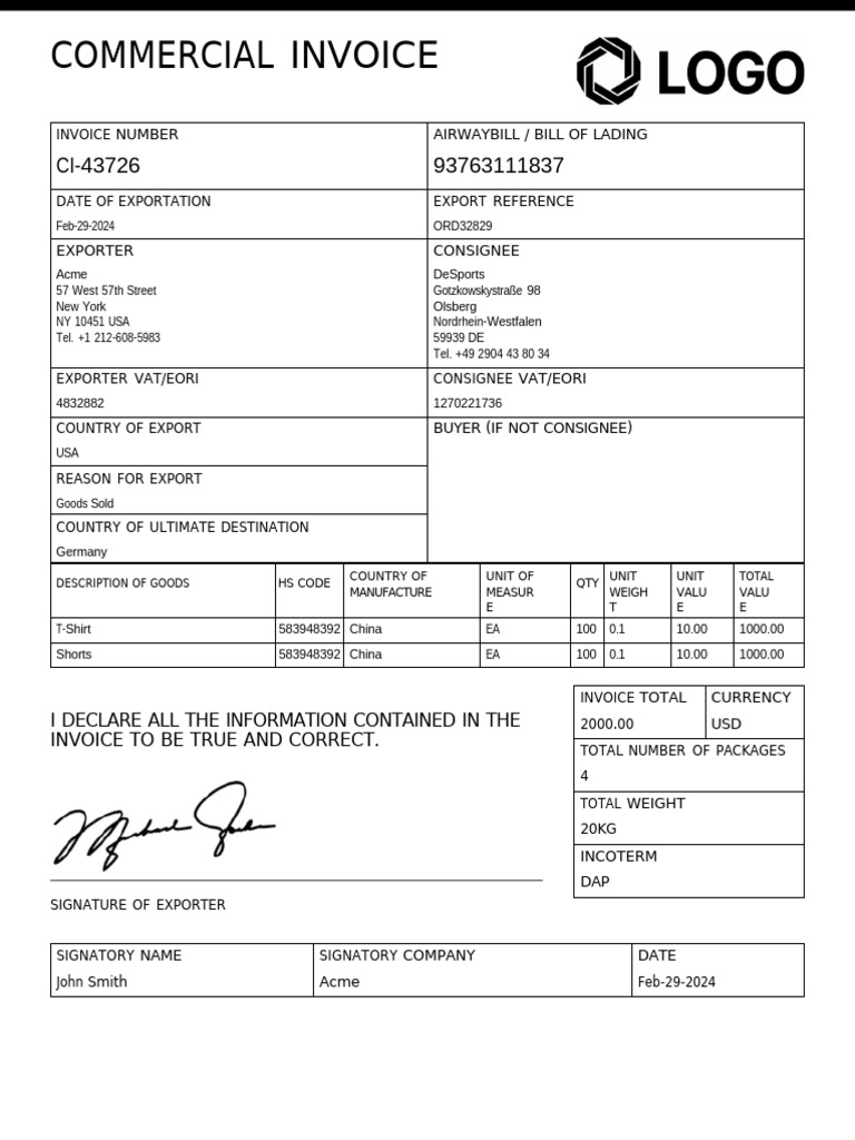 Acme Consular Invoice CI-43726 | PDF | Freight Transport | Business ...