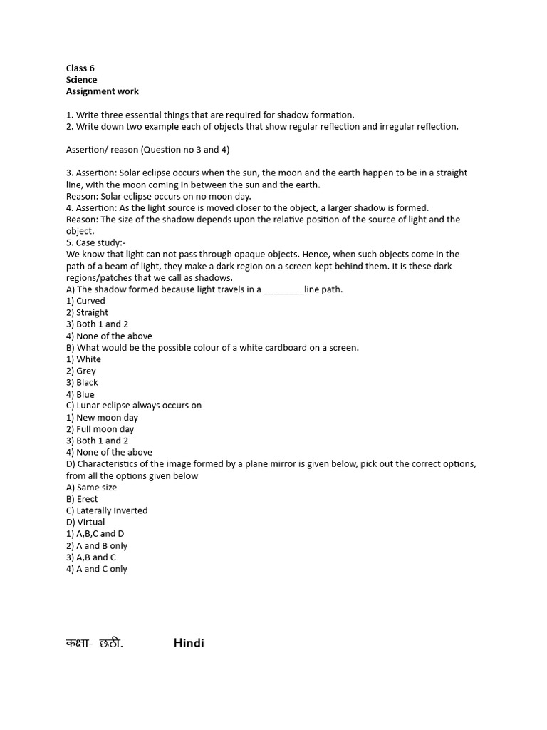Class 6th Assignment | PDF