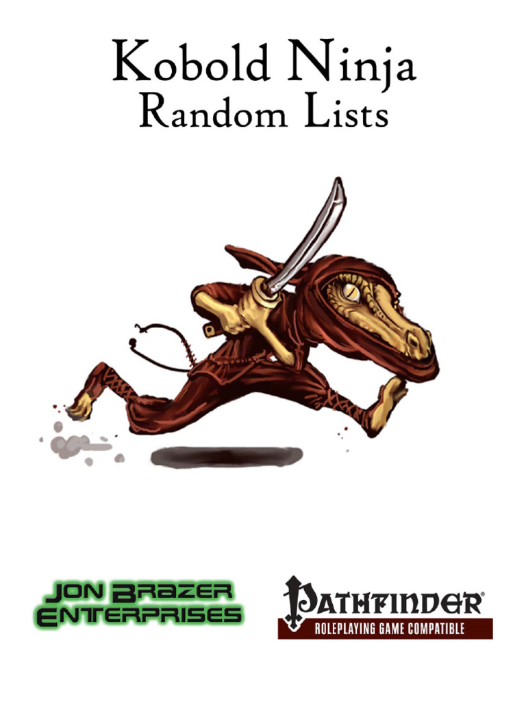 Kobold Ninja Random Lists Smells Tastes and Appearances of Potions ...