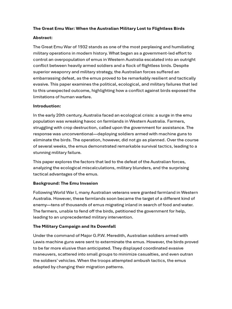 The Great Emu War: A Military Failure | PDF | Warfare | National Security