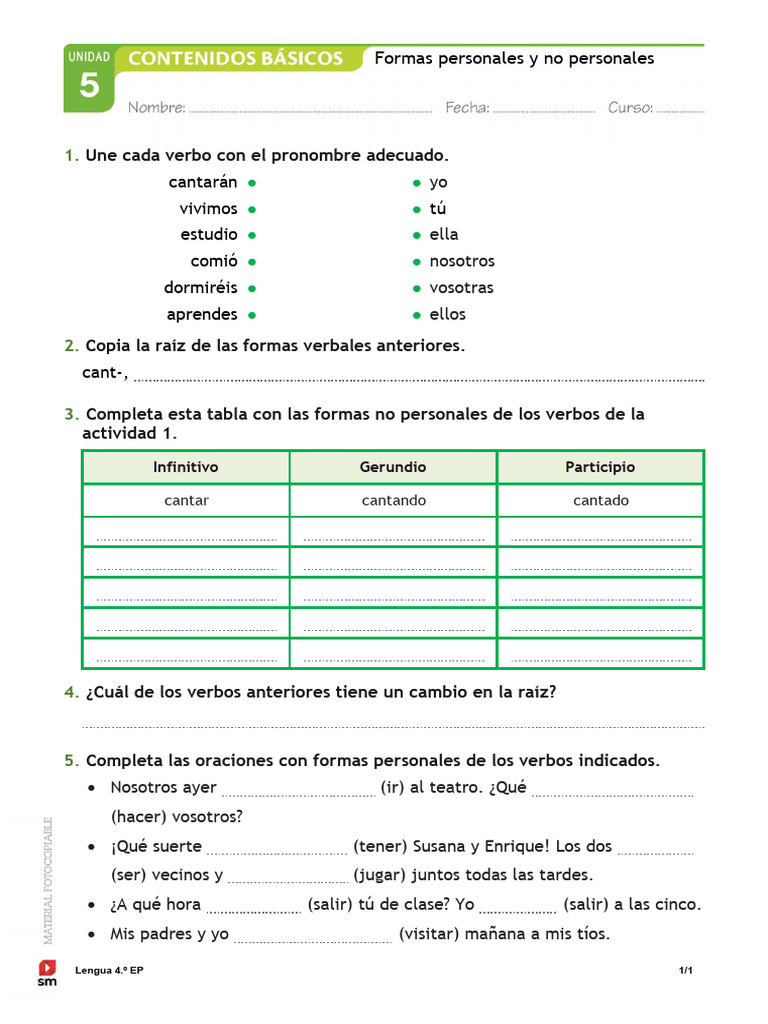 Formas Verbales: Personales y No Personales | PDF