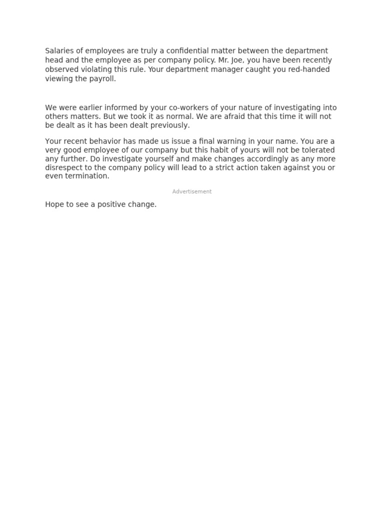 Final Warning for Confidentiality Breach | PDF