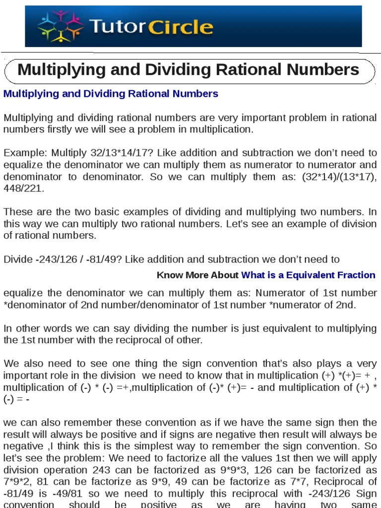 Multiplying and Dividing Rational Numbers | PDF | Fraction (Mathematics ...