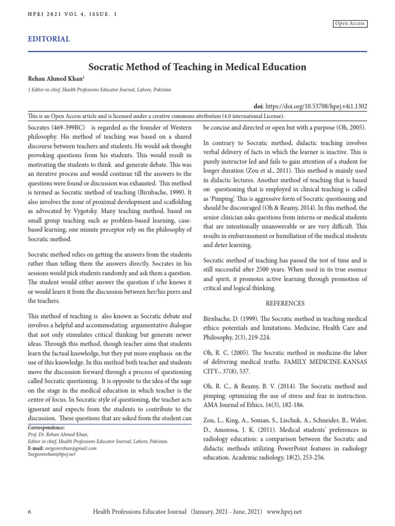 Socratic Teaching in Medical Education | PDF | Critical Thinking | Learning