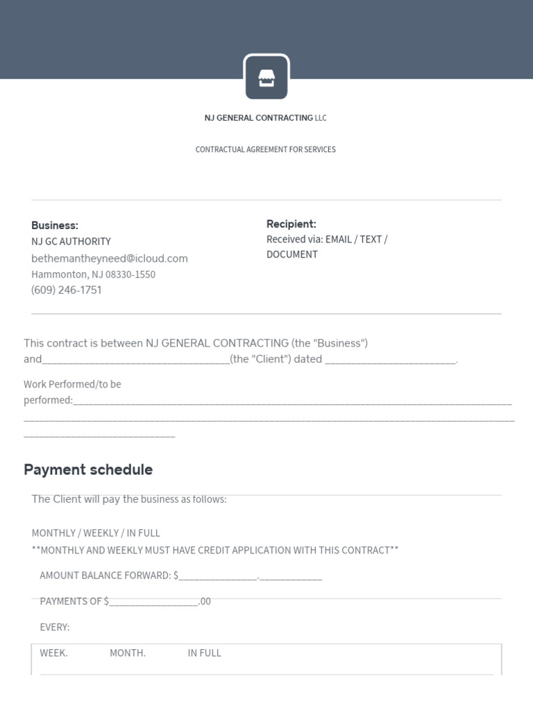 NJ General Contracting Service Agreement | PDF | Payments | License