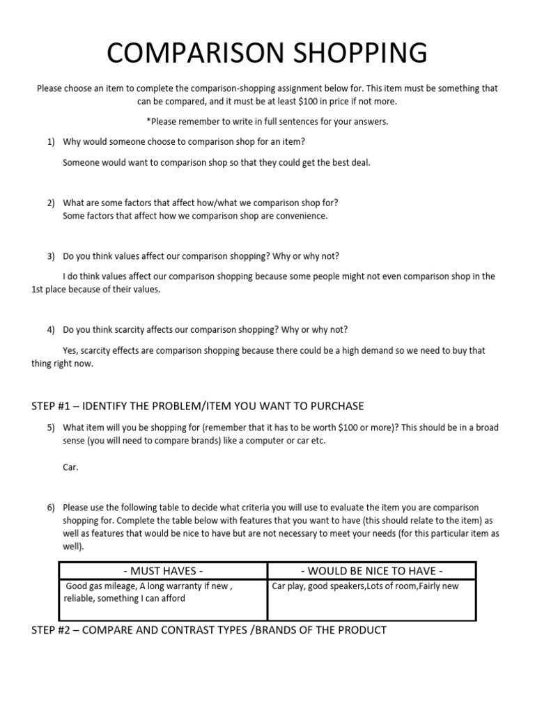 GFL.T1.M4.08 - Comparison Shopping Worksheet | PDF | Brand | Business ...