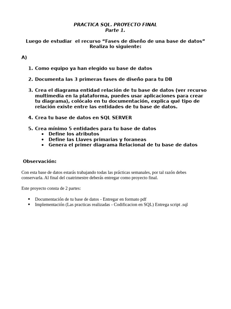 Practica 3. Proyecto Final No. 1 SQL Server | PDF