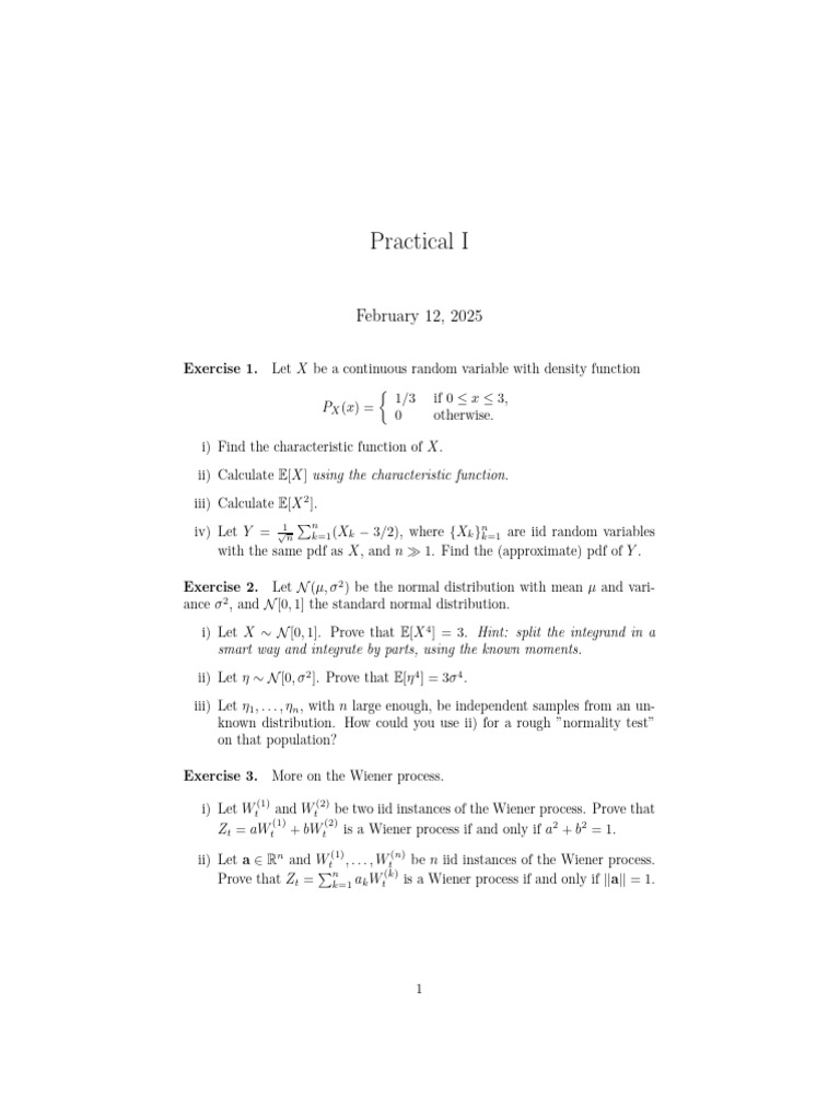 ExercisesII Stochastic Differential Equations | PDF | Probability Density Function | Normal ...
