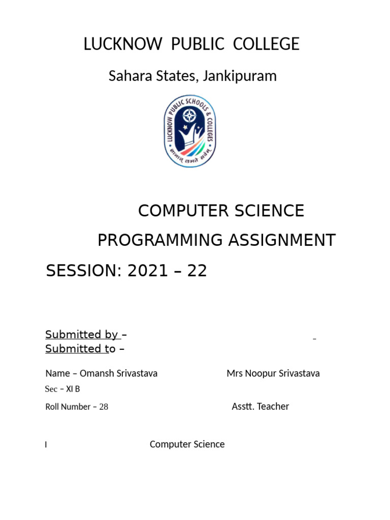 Lucknow College Computer Science Assignments | PDF | String (Computer Science) | Matrix ...