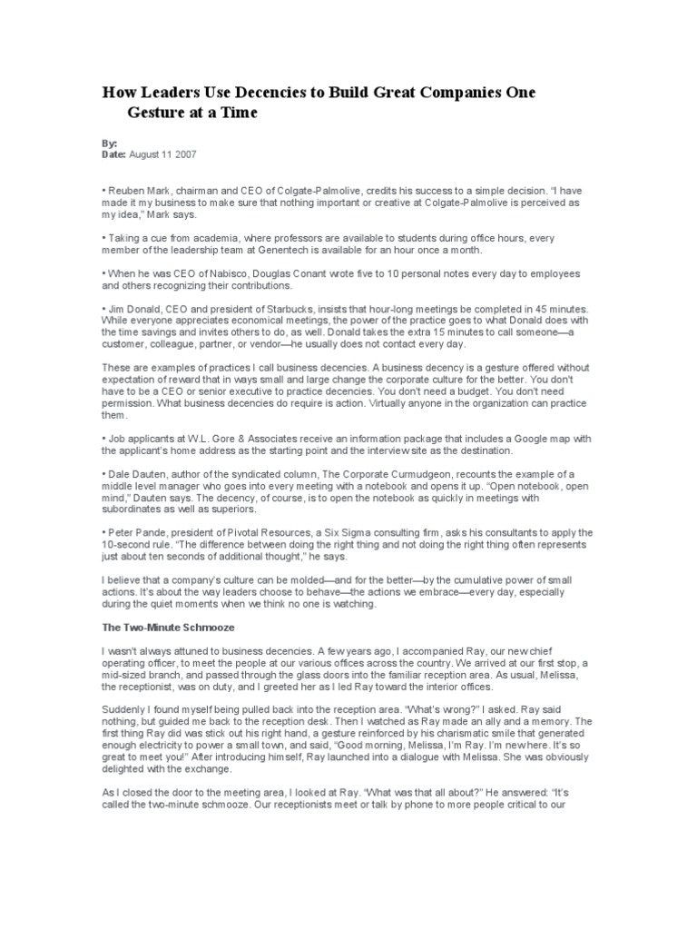 How Leaders Use Decencies To Build Great Companies One Gesture at A ...