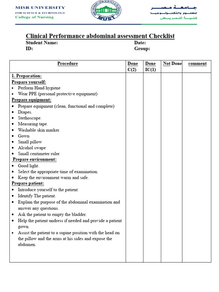 Abdominal Assessment Checklist | PDF | Gastroesophageal Reflux Disease ...