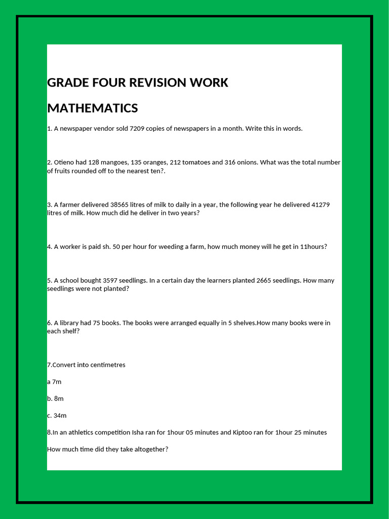 Grade 4 Revision Work | PDF
