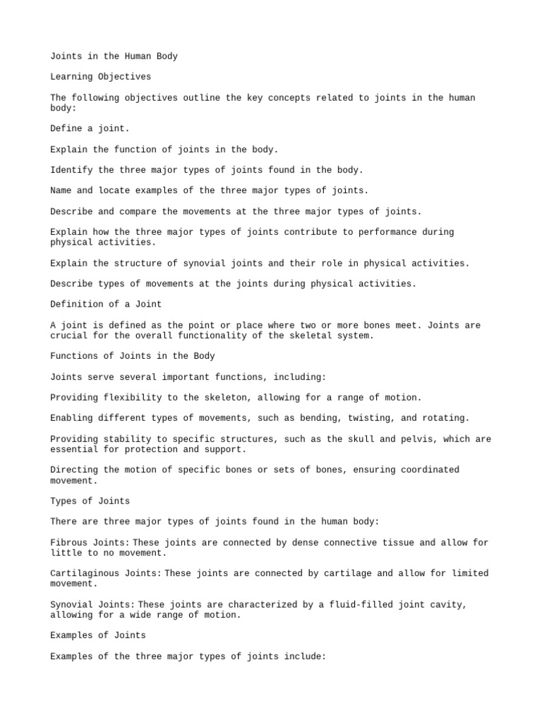 Joints in The Human Body | PDF | Anatomical Terms Of Motion | Joint