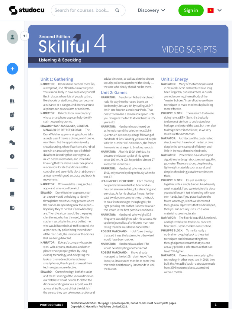 Skillful 2nd Edition Level 4 Listening and Speaking Video Scripts - 4 Listening & Speaking ...