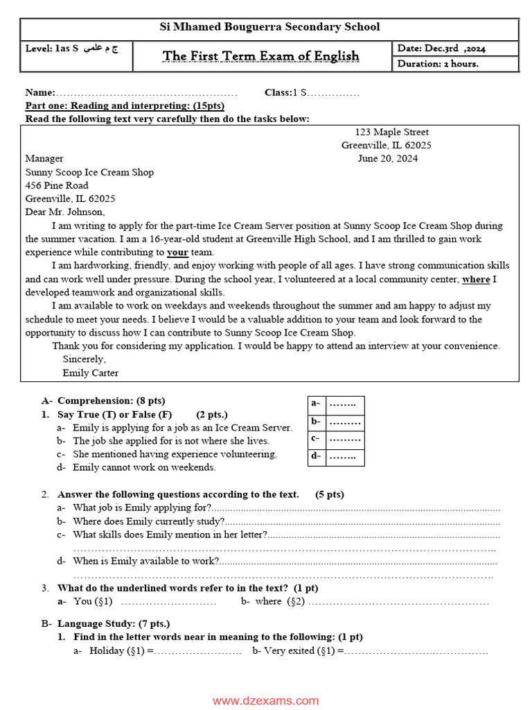 English Exam: Reading & Language Skills | PDF