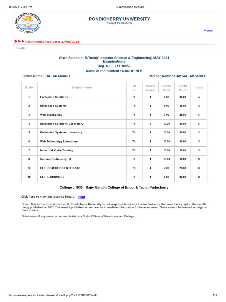Examination Results | PDF | Computer Science | Computing