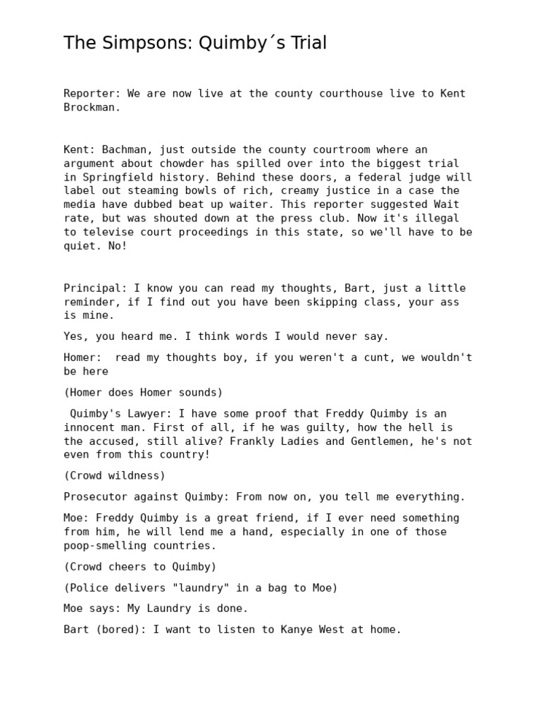 Quimby's Trial: Simpsons Courtroom Chaos | PDF | The Simpsons ...