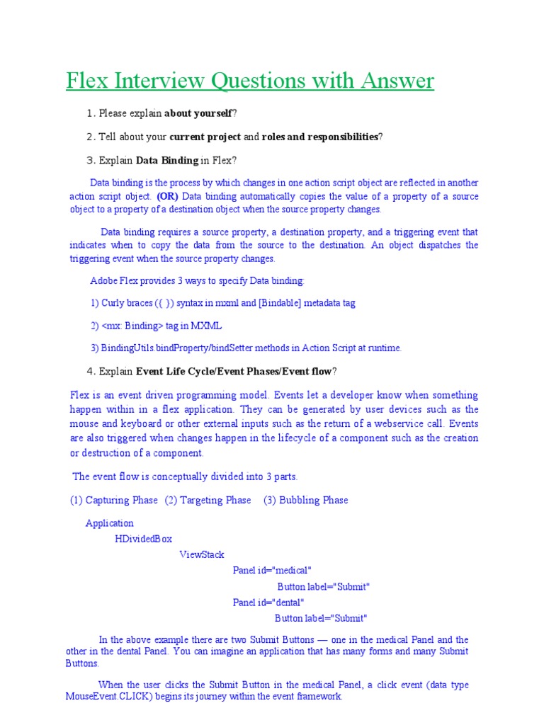 Flex Interview Questions With Answer | PDF | Model–View–Controller | Java Script