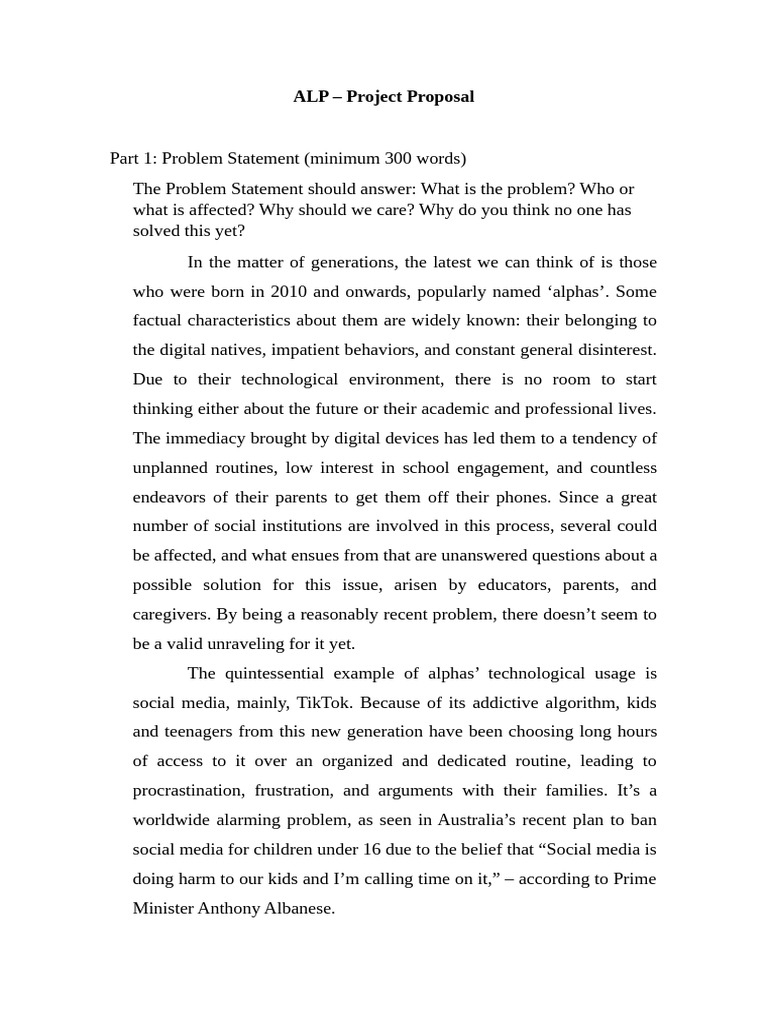 ALP - Project Proposal | PDF | Adolescence | Social Media