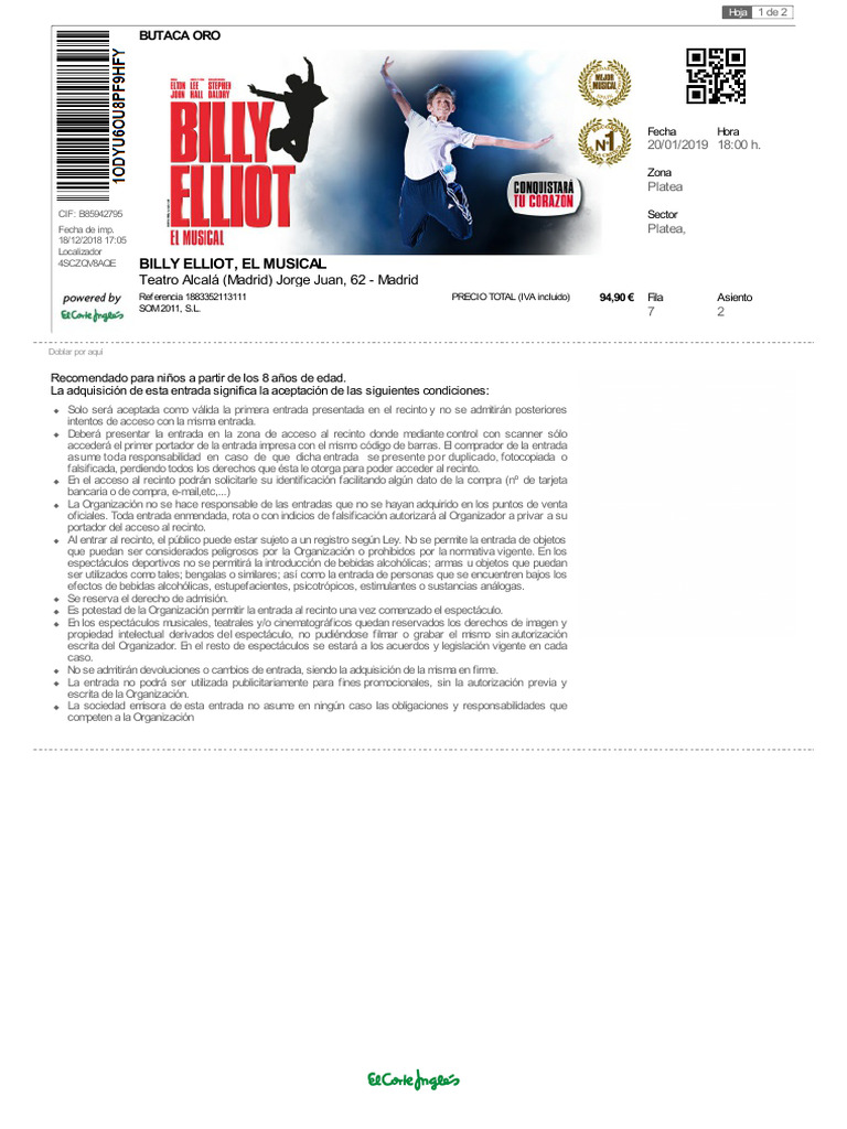 Entradas Billy Elliot | PDF