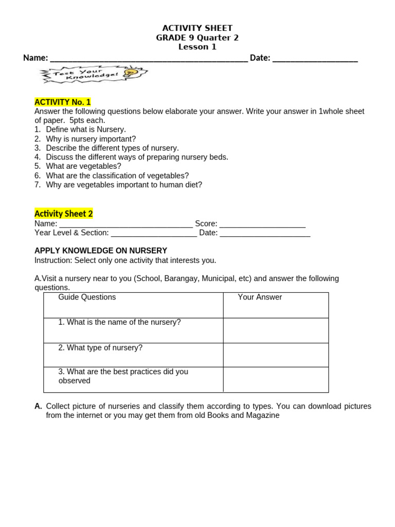 ACTIVITY SHEET Grade 9 Quarter 2 | PDF