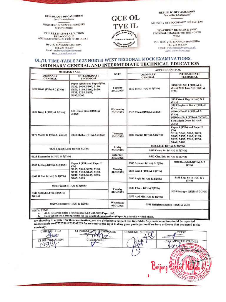 Ol Il 2025 Mock Timetable | PDF