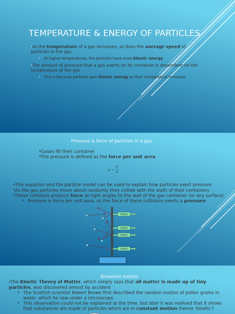 Temperature Energy of Particles | PDF | Gases | Brownian Motion