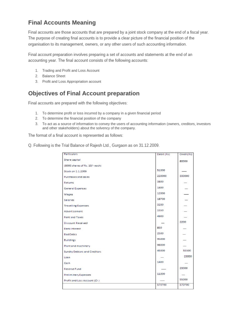 Final Accounts Statement | PDF