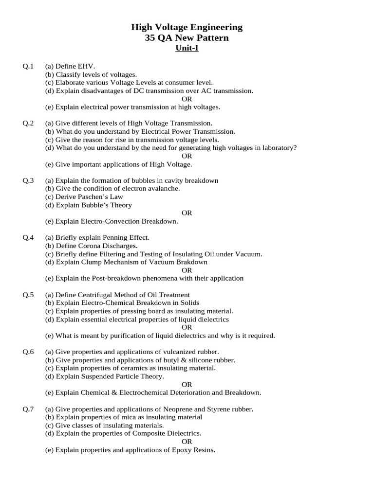 35 Questions Hve New Pattern | PDF | Electrical Breakdown | Insulator (Electricity)