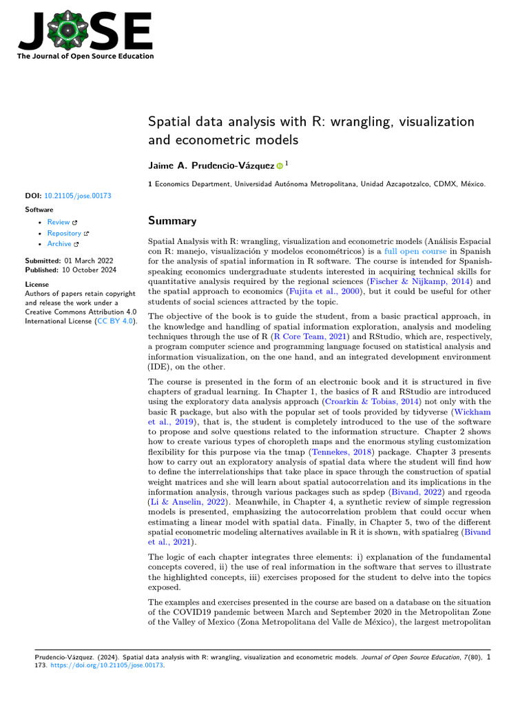 Spatial Data Analysis With R: Wrangling, Visualization and Econometric Models | PDF | Spatial ...
