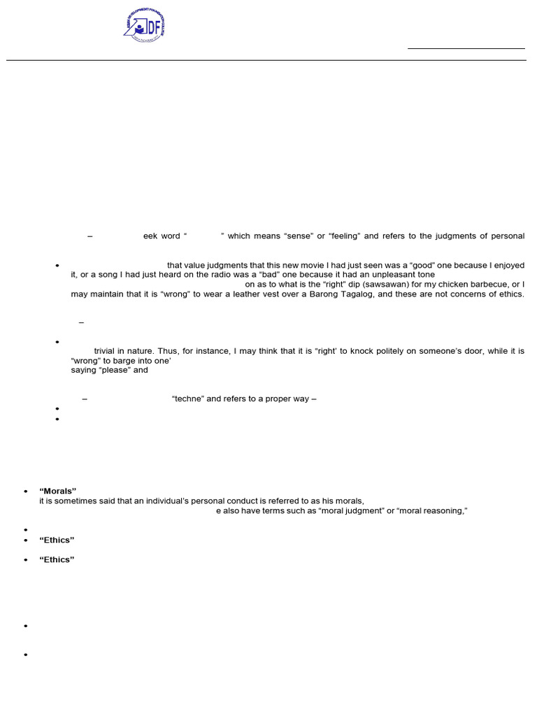 Module 1 Ethics Summer 2023 | PDF | Morality | Reason