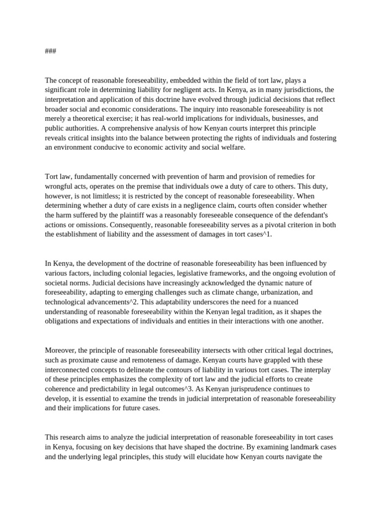 The Concept of Reasonable Foreseeability | PDF | Negligence | Tort
