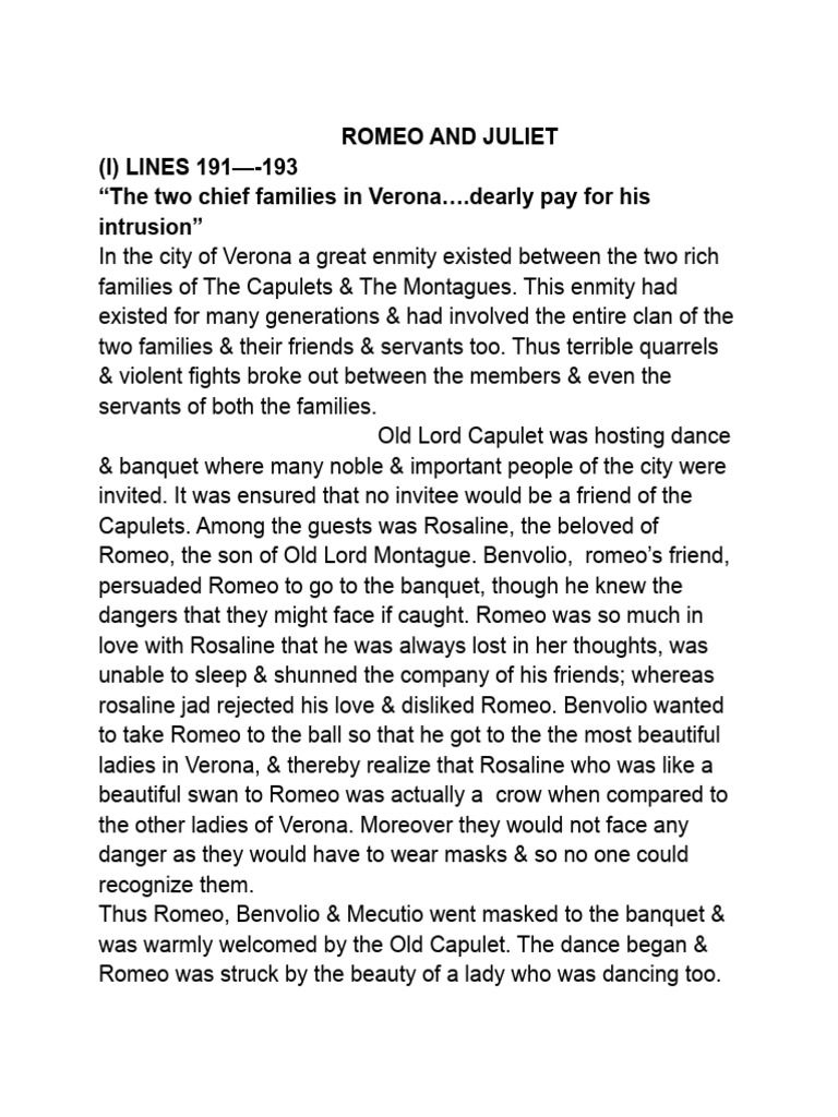 ROMEO AND JULIET (Notes For The Entire Story) | PDF | Characters In ...