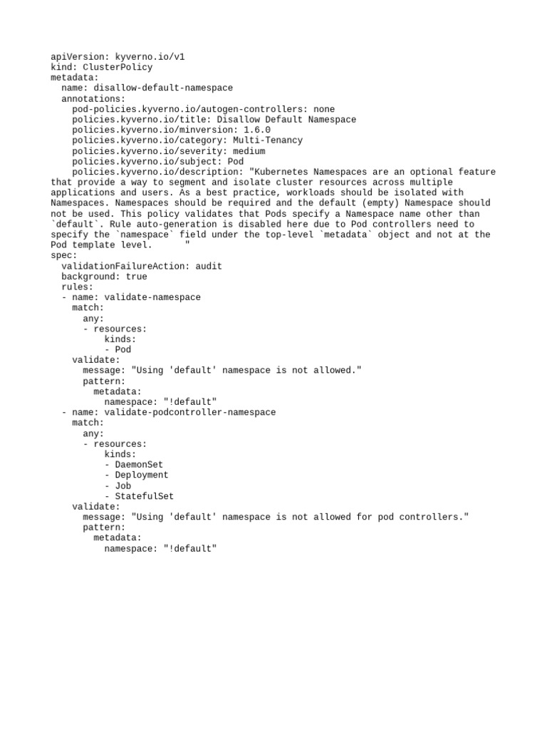 Kubernetes Namespace Policy | PDF